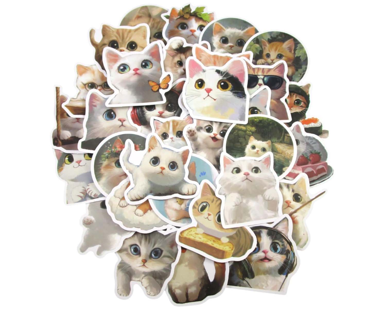Cute Cats Sticker Pack - Waterproof PVC Stickers 50pc J285