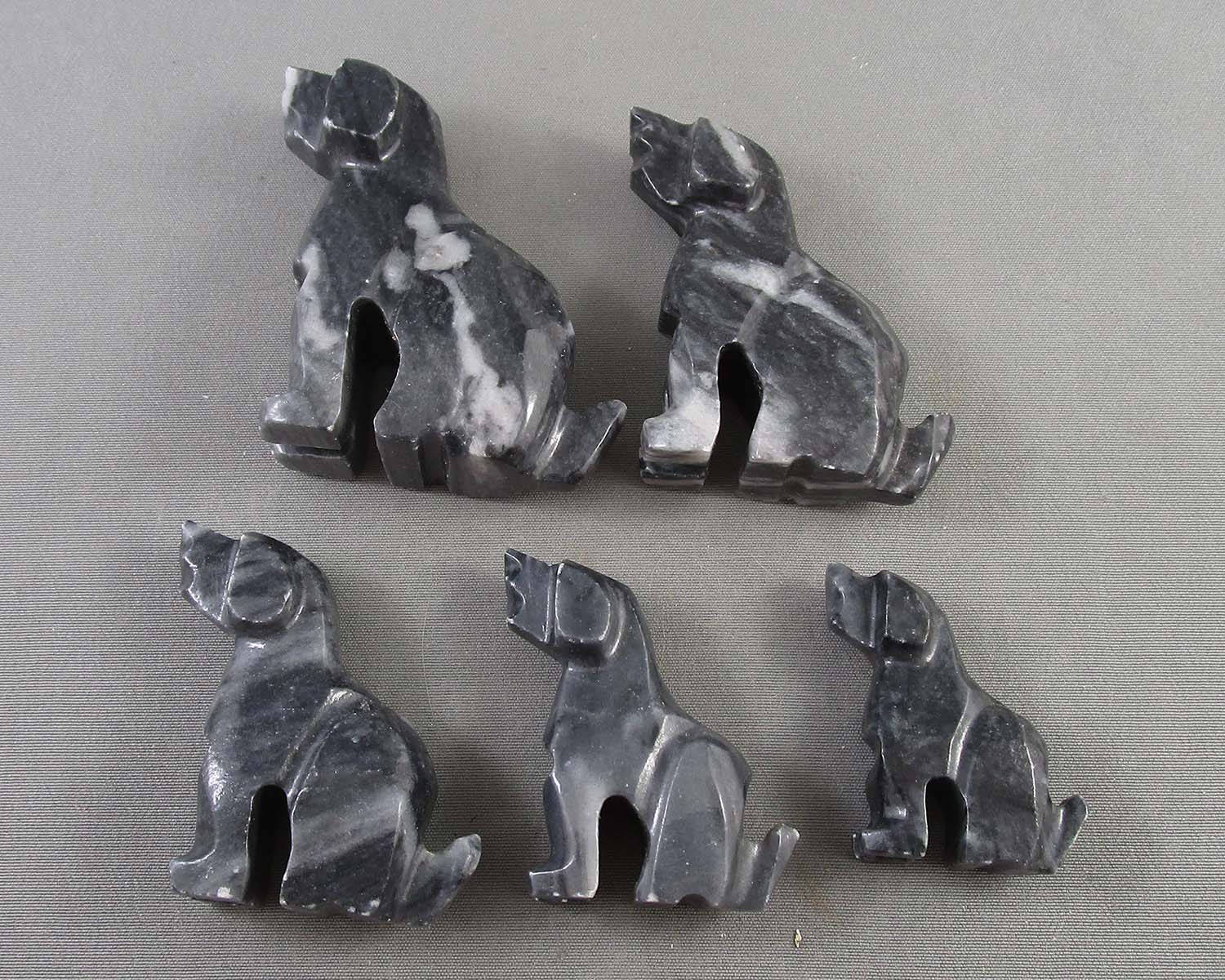 Set of 5 Black Onyx Dogs B119-2