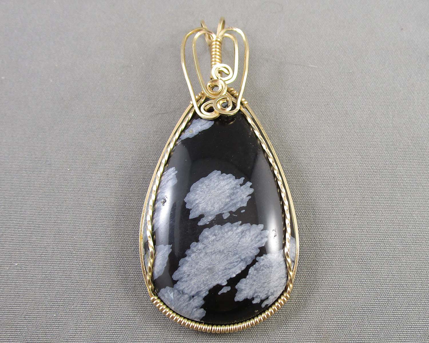 Snowflake Obsidian Pendant 14K Gold Fill B079-2 (Vintage)
