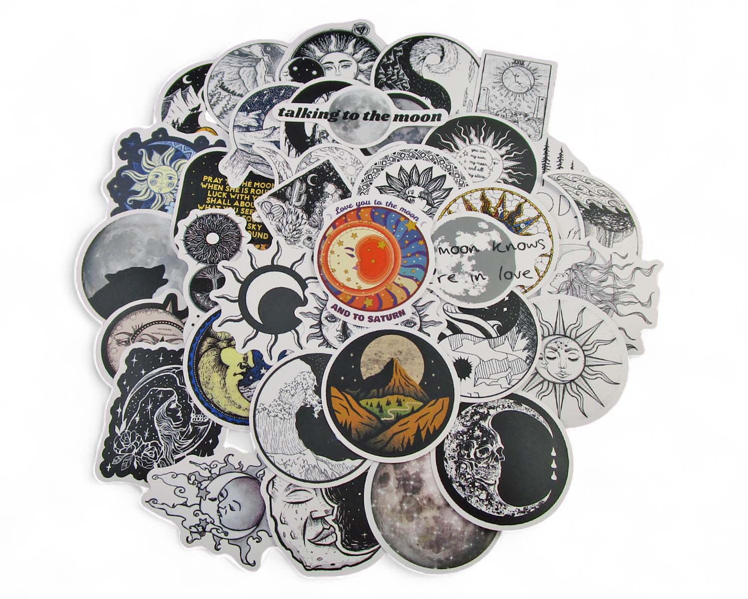 Sun and Moon Sticker Pack - Waterproof PVC Stickers 50pc J048