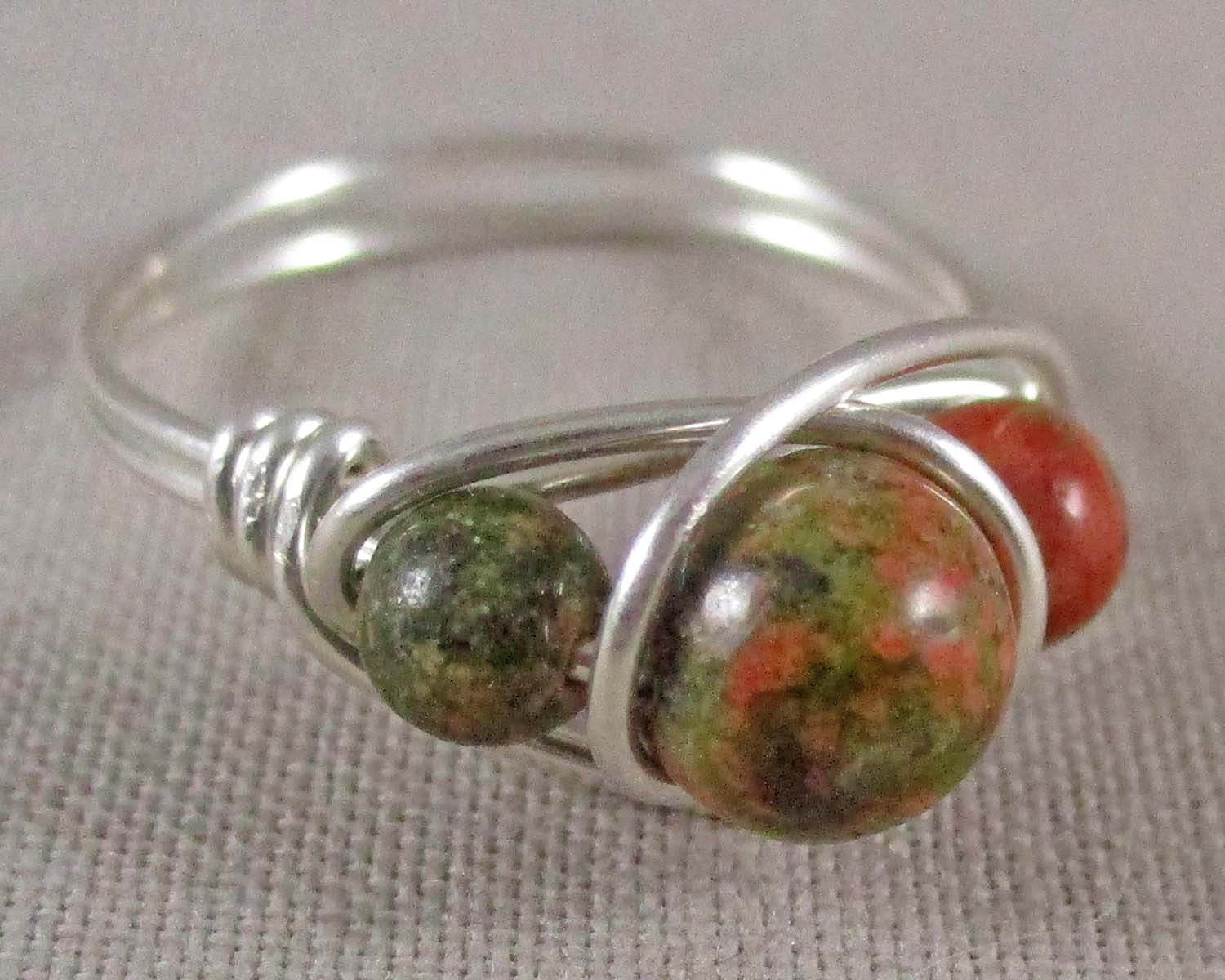 Unakite Wire Wrapped Ring 1pc (Custom Sizes)
